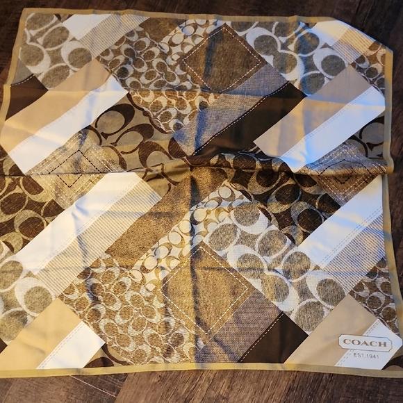 Coach | Accessories | Coach Abstract Pattern Scarf In Brown And Cream ...
